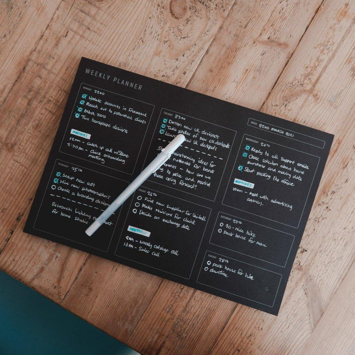 A4 Weekly Planning Pad - Silver/Black, Landscape – Dotgrid