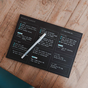A4 Weekly Planning Pad - Silver/Black, Landscape | Dotgrid
