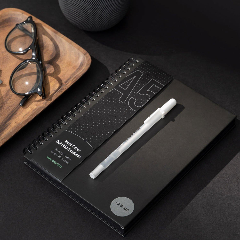 Hard Cover A5 Dot Grid Notebook With Dotted Black Pages – Dotgrid